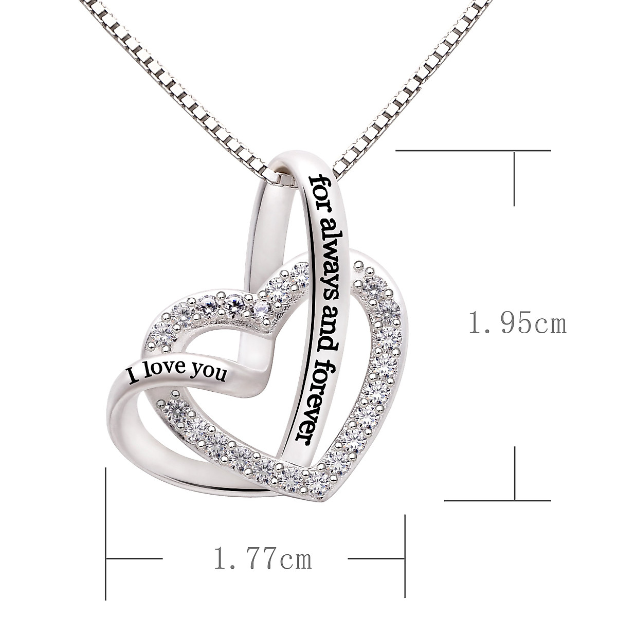 ALOV Jewelry Sterling Silver "I love you for always and forever" Love Heart Cubic Zirconia Necklace
