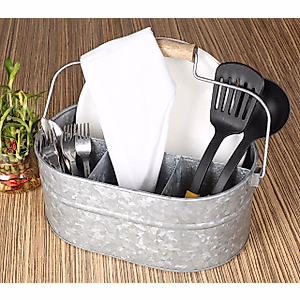 Alpha Living Home Utensil Caddy, Silverware Caddy Party, Silverware Caddy, Picnic Caddy, Flatware Caddy, Paper Plate Caddy, Galvanized Utensil Caddy, Utensil Caddy for Countertop 13.5 inch- Natural