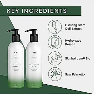 Cel Microstem Natural Hair Thickening Shampoo & Conditioner Set (2 x 8 fl oz) – Stem Cell Extract Anti Thinning Hair Loss Shampoo – Biotin Shampoo – Sulfate & Paraben Free - Suitable for Men & Women