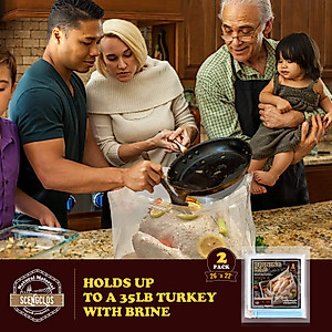 Brining Bag, 26"×22", 2 Pack, Extra Large Turkey Brine Bag with 2 Strings and 2 Larger Clips, Thickened materials, Double Track Zippers Brine Bags, Brining Bags for Turkey, Ham, Beef, Marinade