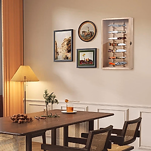 Triceratops Knife Display Case with Lockable Clear Acrylic Door, Wall Mount Wooden Knife Display Stand, Pocket Knife Display Cases for Storage, Collection, Holds up to 7 Knifes