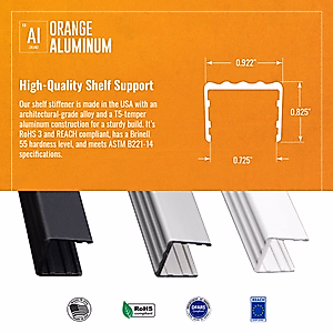 Scalloped Shelf Stiffener by Orange Aluminum, Rack, Cabinet, and Shelf Bracket, 48 Inches, for 3/4" Materials, Clear Anodized