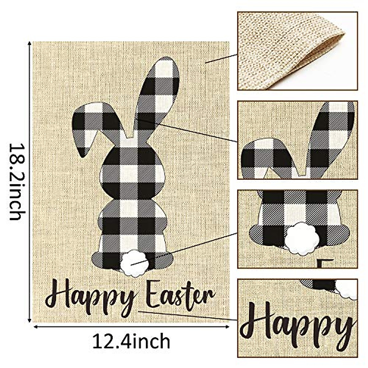GROBRO7 Easter Buffalo Plaid Garden Flag Burlap Rabbit Flag House Decorative Welcome Checkered Yard Decoration Double Sided Print Seasonal Outdoor Décor for Happy Easter Day 12"x18"
