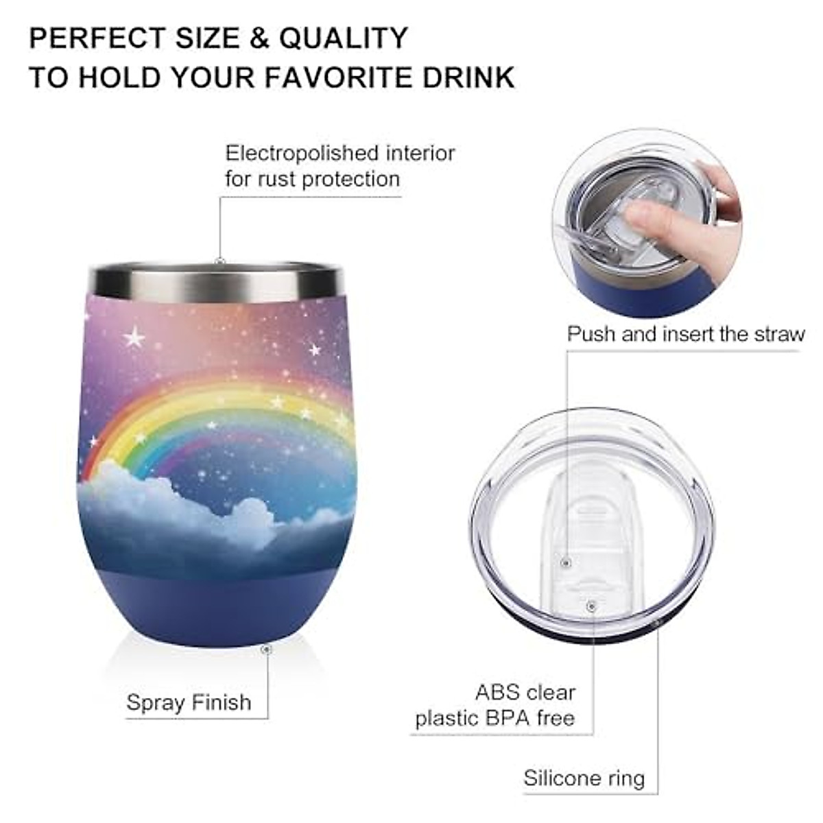 WYUSPGK 304 Stainless Steel Insulated Cup, Star in Rainbow Print Smooth Rim, Durable & Reusable - Perfect for Office, Home, And Travel