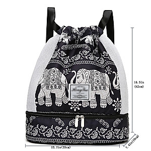 Drawstring Bag Sport Gym Backpack With Shoe Compartment And Dry Wet Depart Swimming Gym Bag, Drawstring Backpack Gym Bags For Men/Women For Travel, Fitness, Soccer, Beach(black print)
