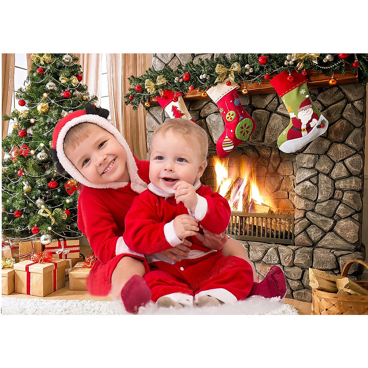 CYLYH 7x5FT Christmas Photography Backdrops Child Christmas Fireplace Decoration Background Xmas Party Background Christmas Fireplace Theme Backdrop for Photography Decor Booth Props D548