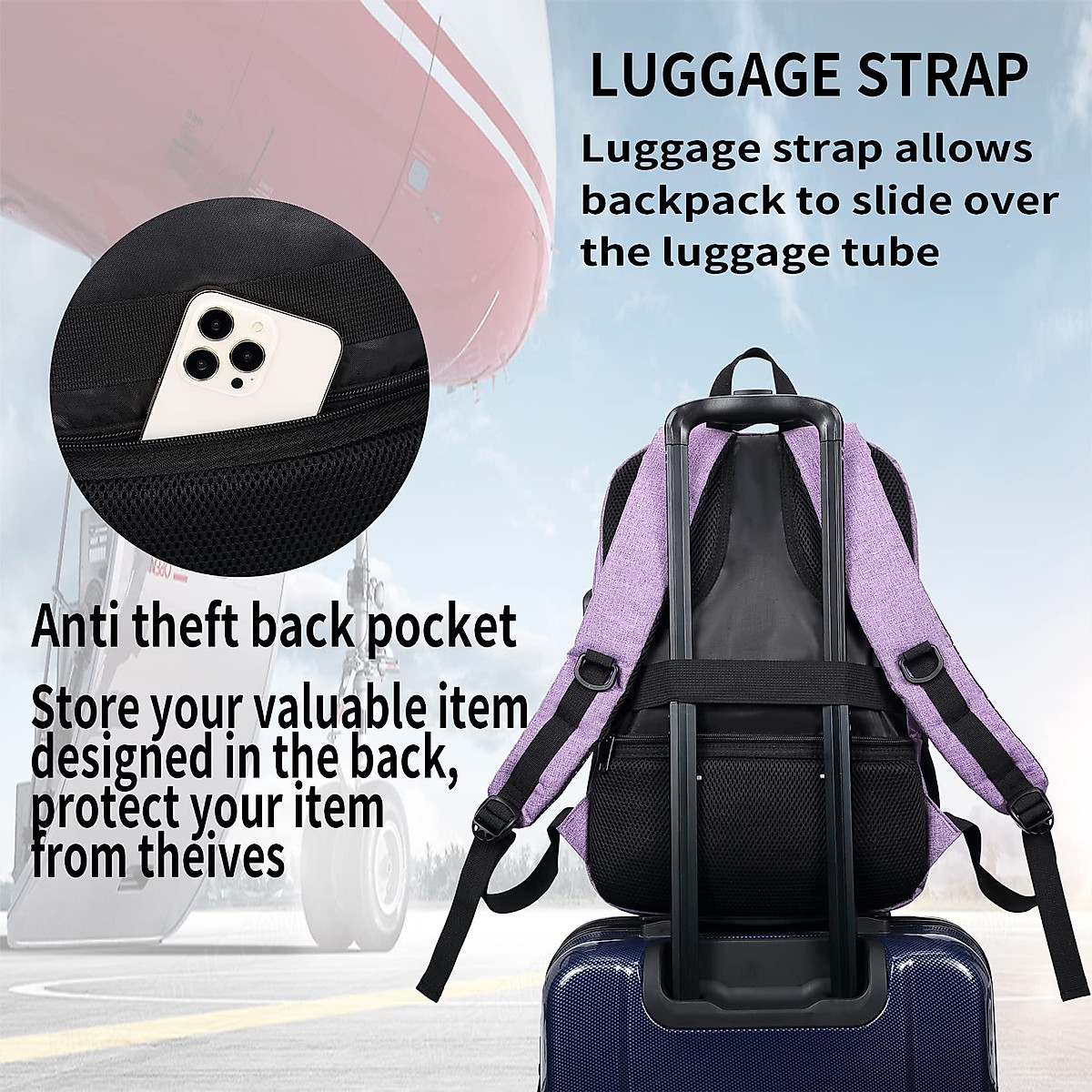 QINOL Travel Laptop Backpack Business Anti Theft Laptop Backpack with USB Charging Port, Large Computer Bag for Men Women(Purple,15.6inch)