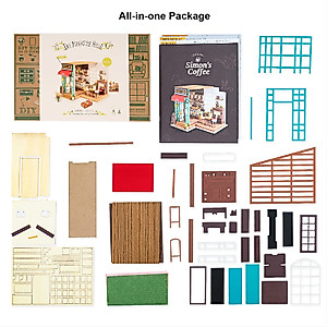 Rolife DIY Miniature Dollhouse Kit Coffee House Wooden Mini House Crafts DIY Model Kits Christmas Birthday Gifts for Boys Girls Women Friends (Simon's Coffee)