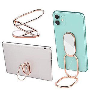 Attom Tech Double-Folding Phone Ring Holder 360° Rotation Zinc Alloy Metal Pink Finger Ring Buckle Grip Kickstand Ultra-Thin Magnetic Car Mount Vehicle Bracket Cell Phone Smartphone Tablet (Rose Gold)