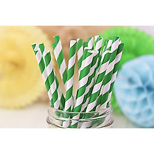 Just Artifacts Premium Disposable Drinking Striped Paper Straws (100pcs, Green)
