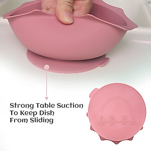 Baby Bowls with Lids and Spoons First Stage, Santi & Me Bowls with Suction and Spoon Silicone Feeding Set Perfect for Baby Dishes and Utensils Set(Dark Pink)