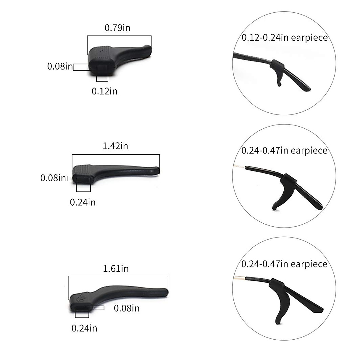 iGeyzoe 16 Pairs Eyeglasses Ear Grip Ear Hooks, Anti-Slip Holder Eyeglasses Stoppers Temple Tips Sleeve Retainer Eyewear Retainers Spectacle Stay For Eyeglasses, Sunglasses, Reading Glasses (Black)