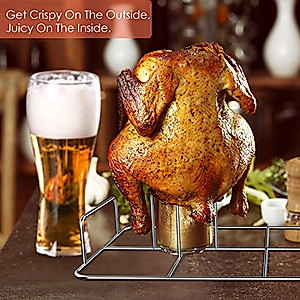 RUSFOL Double Beercan Chicken Rack with a Silicone Oil Brush, Stainless Steel Twin Chicken Stand for Smoker and Grill,Cook 2 Chicken Together