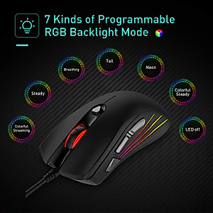 Havit Gaming Mouse Wired 7200DPI RGB Backlit Comfortable Computer Ergonomic USB Programmable Mice 1000Hz Polling Rate for Laptop Desktop PC Gamer (Renewed)