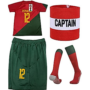 Horrizonix Portugal Ronaldo Kids Soccer Jersey Set - 10-12 Years, Red