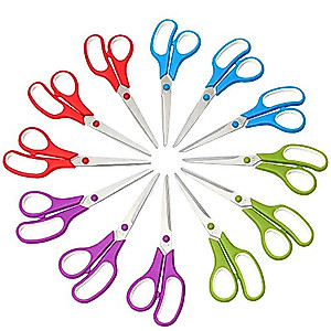CCR Scissors 8 Inch Soft Comfort-Grip Handles Sharp Blades, 12-Pack
