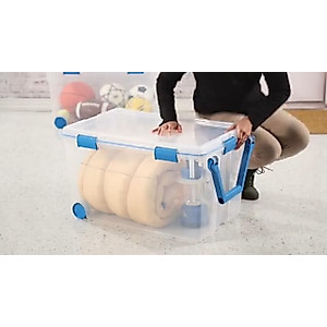 Plexon Wheeled Gasket Box, Latches Locking, Plastic, Blue, Ergonomic Handle, 120 qt, 16.75 in. H X 19.62 in. W X 30.25 in. D, Made in USA