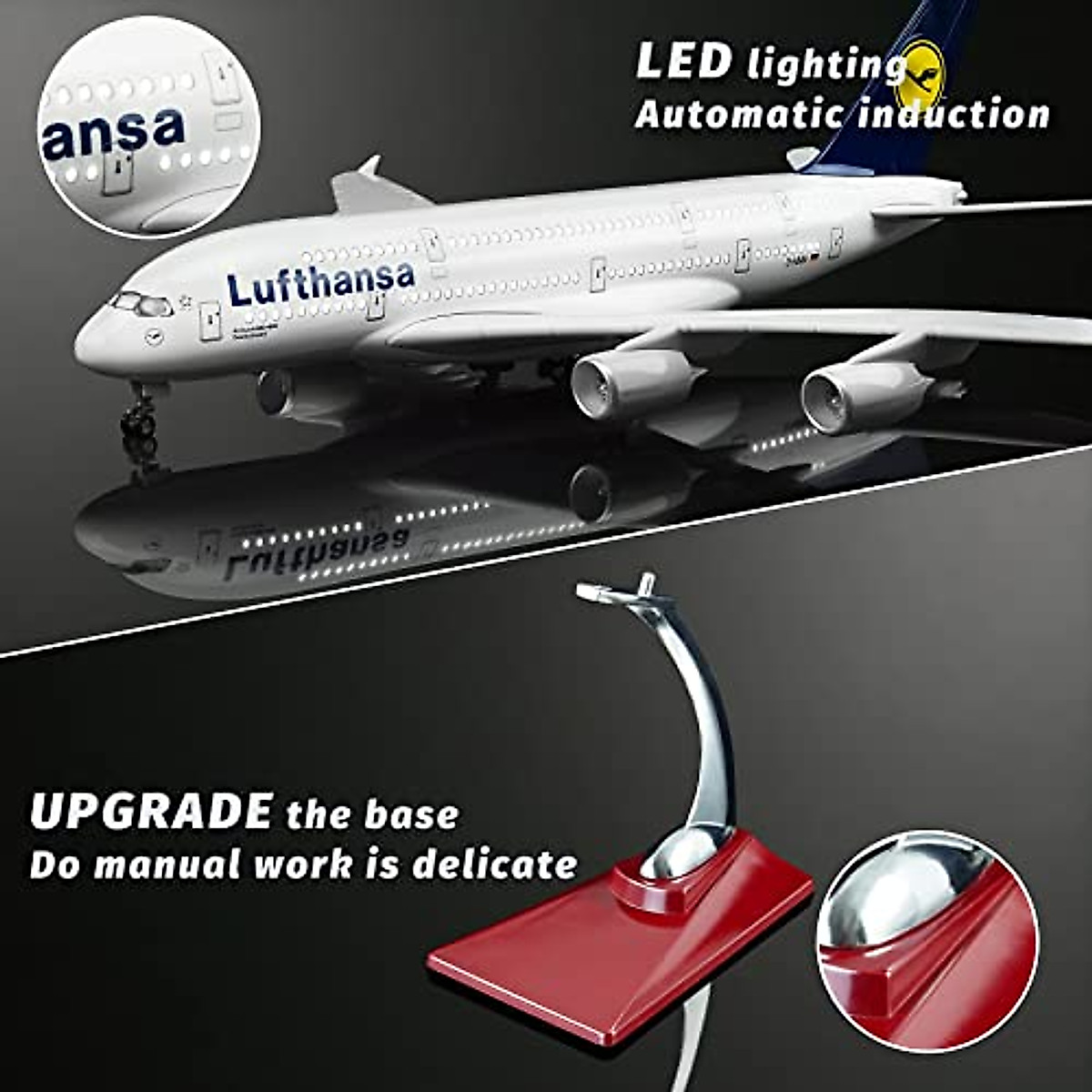 Lose Fun Park 1:160 Scale Large Model Airplane Lufthansa 380 Plane Models Diecast Airplanes with LED Light for Collection or Gift
