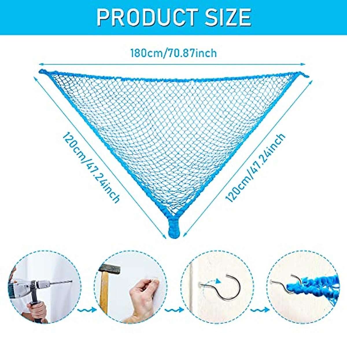 Corner Stuffed Toy Hammock with LED Light, Corner Plush Toy Net Holder, Stuffed Animals Hanging Storage Net, Hanging Toy Net Hammock for Nursery Play Room Bedroom(Blue)