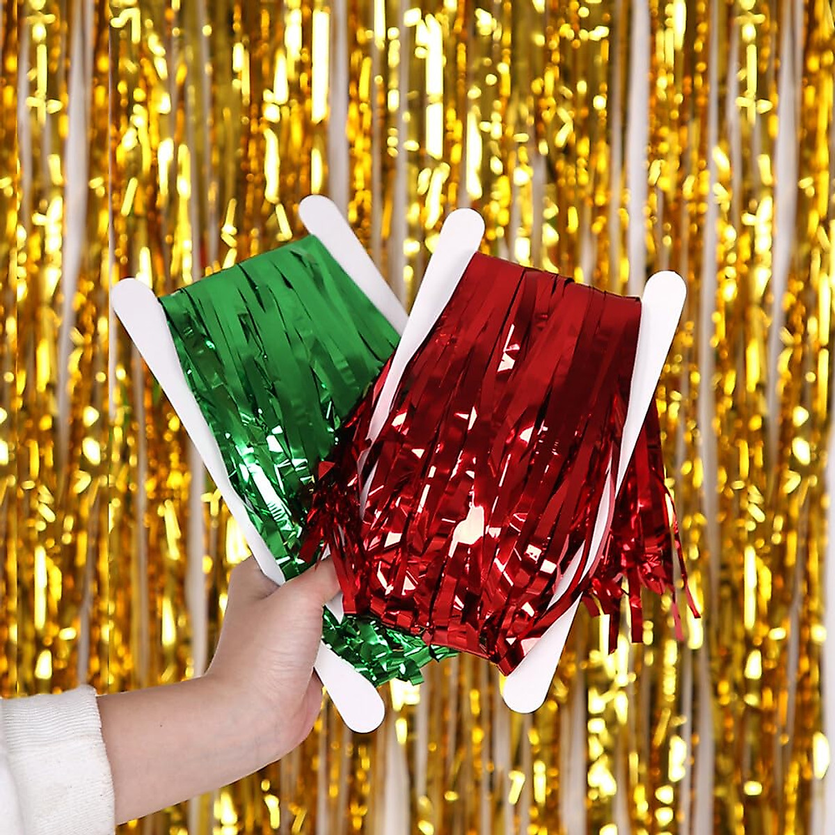 2 Pack 3.2ft x 8.2ft Foil Fringe Curtain Backdrop Metallic Tinsel Foil Fringe Curtains Party Decorations Rose Red Tinsel Streamer Backdrop Photo Booth Props for Graduation Baby Shower Wedding