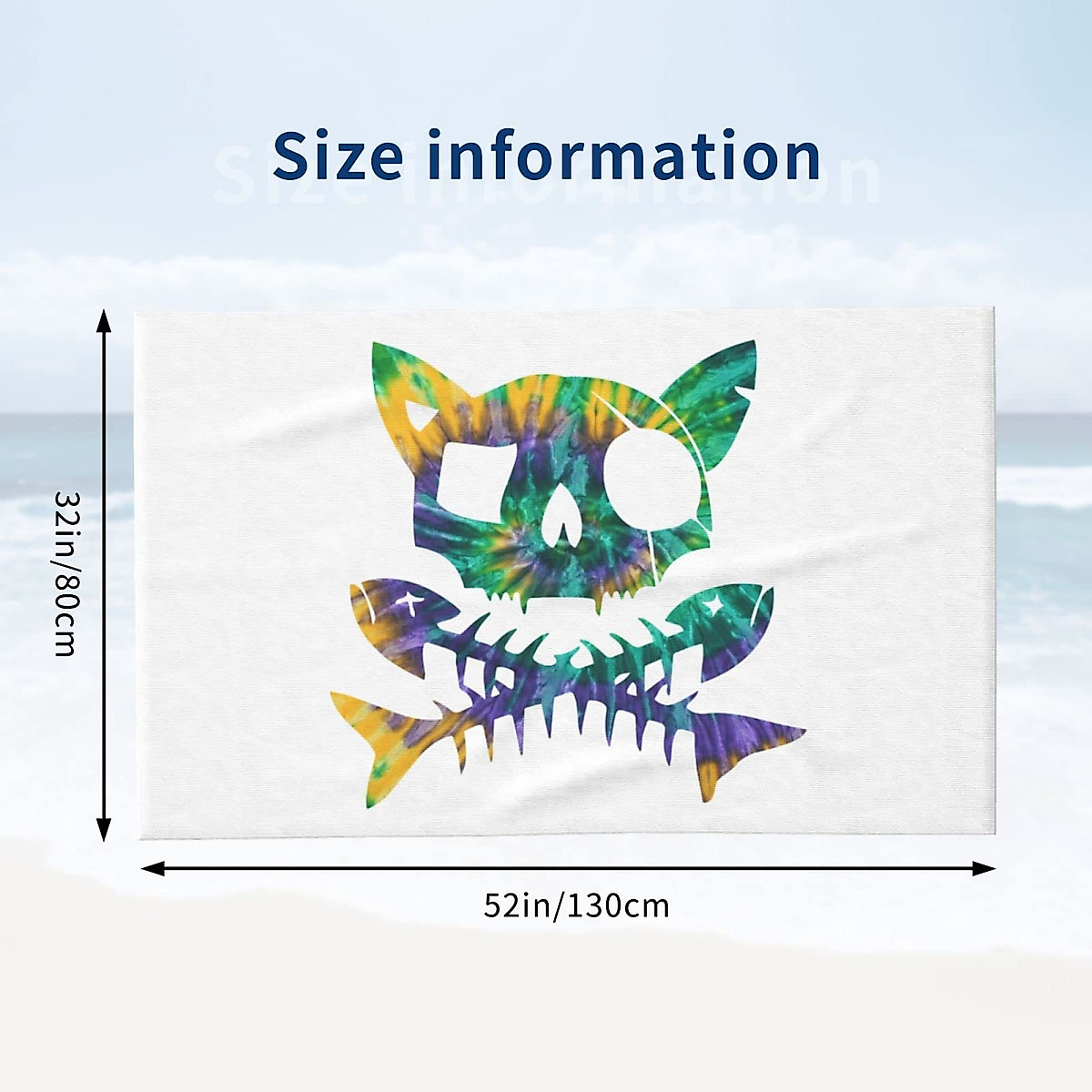 Zahika Pirate Cat Skull and Crossbone Beach Towel Absorbent Bathroom Towels Beach Towels Oversized Super ​32x52 Inch