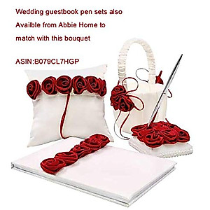 Abbie Home 8 Inches Bride Wedding Bouquet in Burgundy - White Satin Roses with Pearls Rhinestone Brooches Accessories (Burgundy&White)