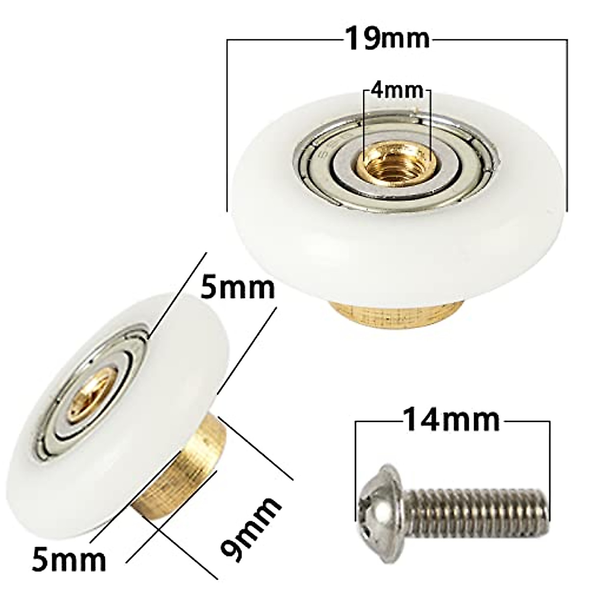 8pcs Bath Shower Door Rollers/Runners Wheels Pulleys 19mm Dia Wheel Bathroom Replacement Part Enclosures Cabins Brass+POM