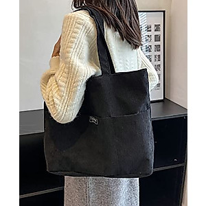 Women's Corduroy Tote Bags with Zipper Large Capacity Hobo Shoulder Bag Canvas Crossbody Bag