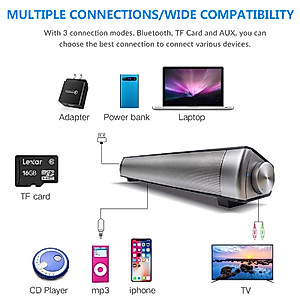 TOPROAD Sound Bar | Soundbar Wired and Wireless Bluetooth 5.0 Speaker | Built in Mic | for Cell Phone/Tablet/Projector and Support TV with AUX/RCA Output