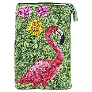 Bamboo Trading Company Flamingo Cell Phone or Club Bag with a separate, secure side zip pocket for cash and credit cards, 7-inch Height, Multicolor