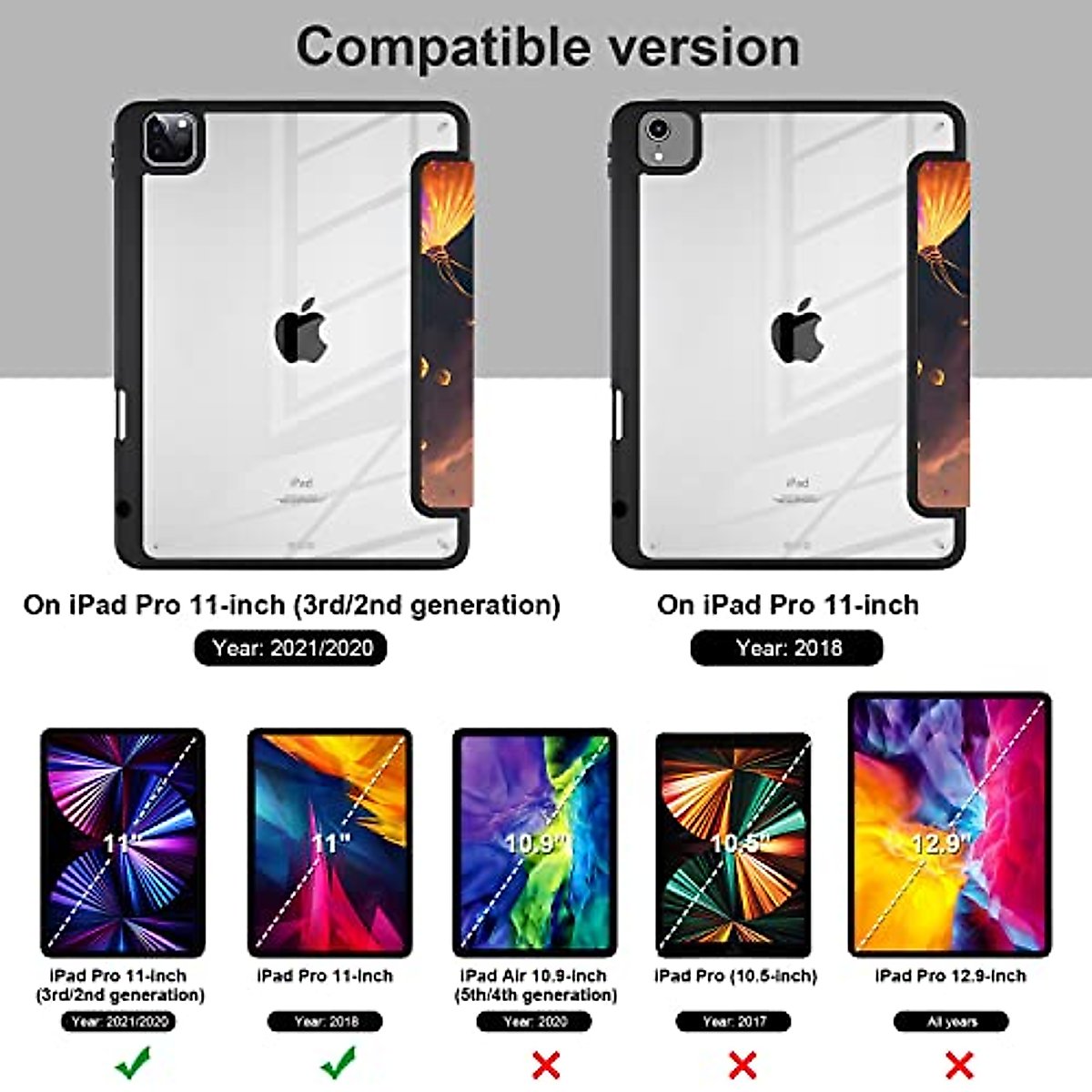 Batianda Case for iPad Pro 11-inch 2022 4th M2 Chip /2021 (3rd Generation) / iPad Pro 11" 2nd 2020 [Built-in Pencil Holder] Shockproof Cover with Clear Transparent Back Shell TPU Bumper, Cheshire Cat