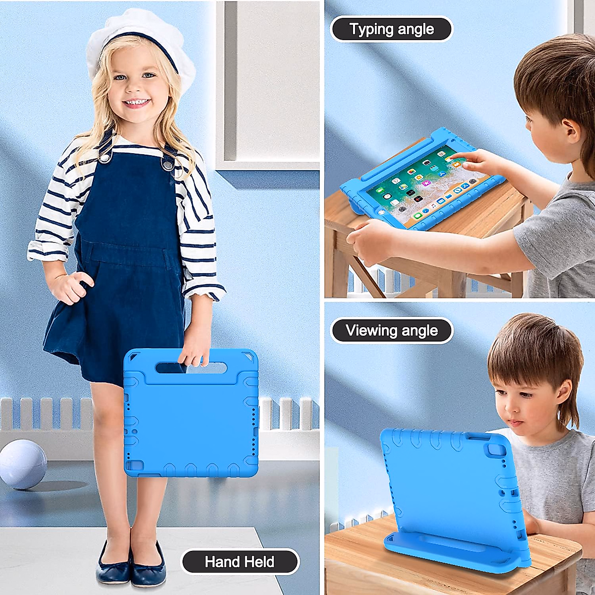 BMOUO Kids Case for iPad 9.7 Inch 2018/2017,iPad Air 2 - with Screen Protector, Shockproof Kids Case Cover Handle Stand Case for iPad 9.7 Inch 2017/2018 (iPad 5th and 6th Generation),iPad Air 2 - Blue