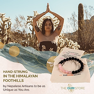 Ohm Store Lava Stone and Rose Quartz Bracelet for Women — Diffuser Bracelet for Essential Oils — Handmade Energy Bracelet for Meditation, Stress Relief and Mantra Bead Recitation