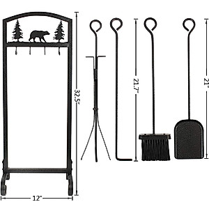 MYFIREPLACEDIRECT 5 Pieces Fireplace Tool Set Strength Wrought Iron, Fire Place Toolset Indoor Outdoor Hearth Accessories Kit with Fireplace Brush, Fire Poker, Firewood Tong, Fireplace Shovel, Glove