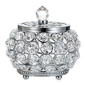 Hipiwe Crystal Jewelry Box with Glass Lid Small Trinket Organizer Mirrored Treasure Box Ring Holder Earrings Necklace Storage Box Keepsake Gift Box for Home Dresser Decor, Silver