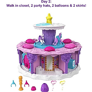 Polly Pocket 2-in-1 Playset, Unicorn Toy with 2 Micro Dolls & 25 Surprise Accessories, Birthday Cake Countdown