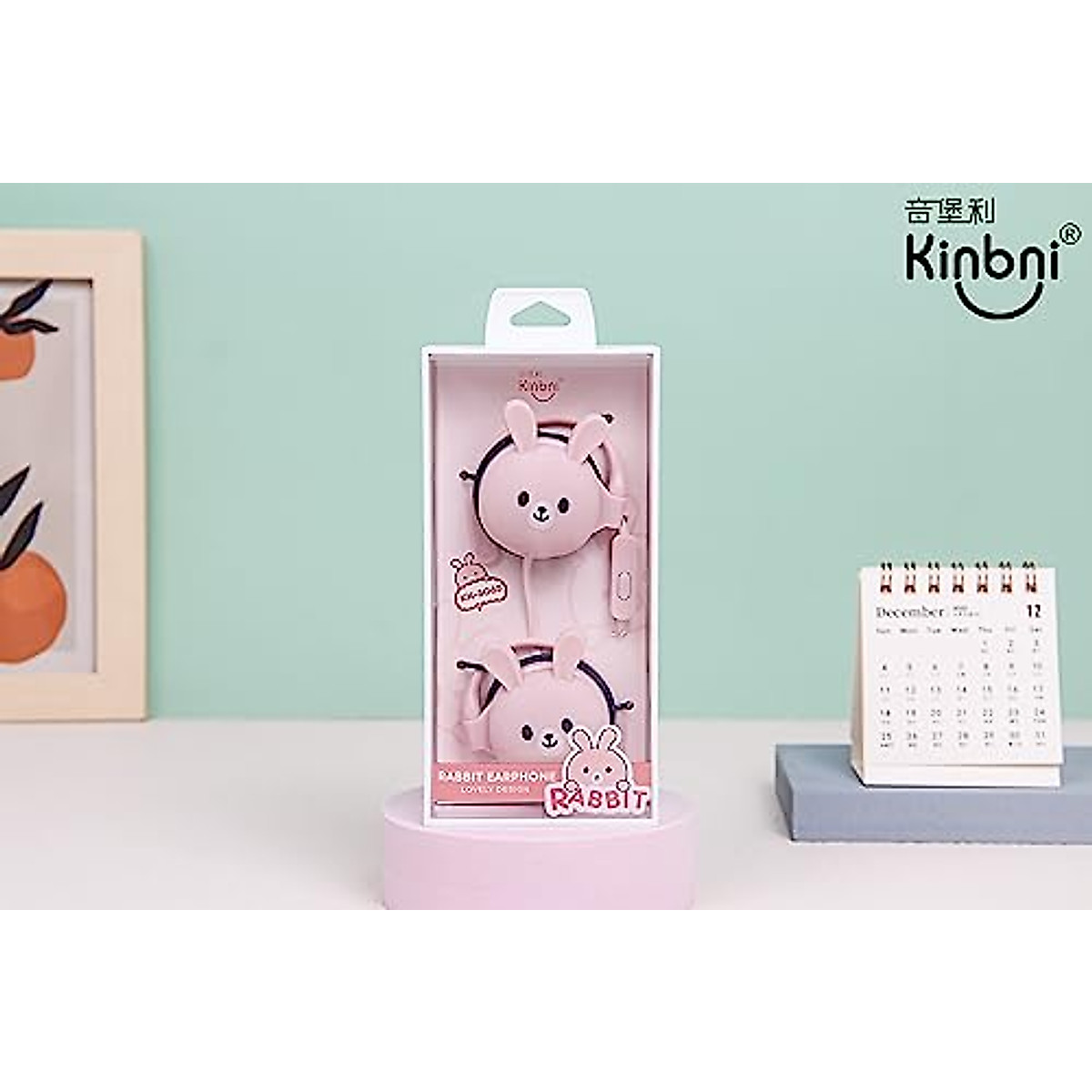 QearFun Bunny Earbuds for Kids with Ear Hooks, Kawakii Wired Over Ear Headphones Earphones Gifts for School Girls and Boys with Microphone & Ear Loops Pink