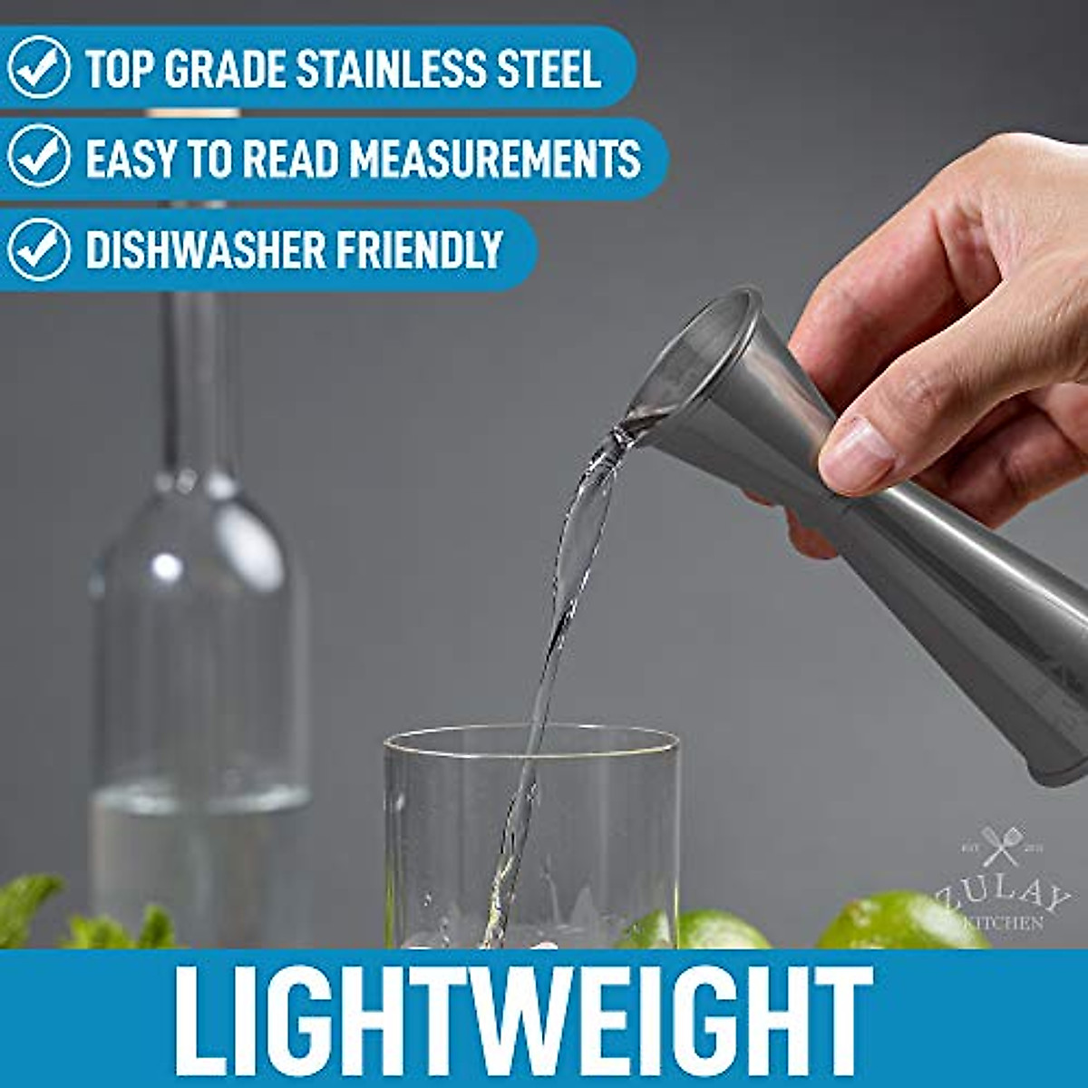 Zulay Kitchen Shot Measure Jigger For Bartending - Cocktail Jigger 18/8 Food-Grade Stainless Steel - Jigger 2 oz 1 oz Etched Markings - Cocktail Measuring Cup Japanese Jigger - Double Jigger (Black)