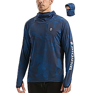 PIQIDIG Men's Sun Protection Hoodie Shirts UPF 50+ Long Sleeve Rash Guard Performance Athletic Running Hiking T-Shirt Blue camo M