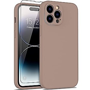 DEENAKIN Compatible with iPhone 14 Pro Max Case - Enhanced Camera Protection and Screen Protector - Liquid Silicone Cover - Slim Fit Protective Phone Case 6.7”for Women Girls - Light Brown