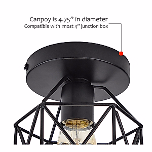 Lysed E26 E27 Retro Black Industrial Light Fixture,Vintage Flush Mount Ceiling Light,Mini Metal Rustic Ceiling Lamp for Porch Hallway,Kitchen,Stairway,Farmhouse Light