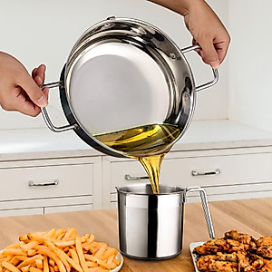 LEPO Deep Fryer Pot, 3.4L Japanese Tempura Deep Fryer Pot, 304 Stainless Steel Frying Pot With Thermometer,Lid And Oil Drip Drainer Rack for French Fries,Chicken,Fish and Shrimp