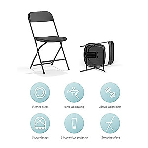Nazhura Foldable Folding Chairs Plastic Outdoor/Indoor 650LB Weight Limit (Black, 8 Pack)