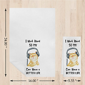 GICHUGI Cat Hand Towel Set - Cat Gifts for Cat, Set of 4 Cat Kitchen Towels 16×24, Cat Tea Towels for Kitchen Decorative, Cute Cat Dish Towels
