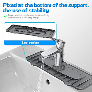 Silicone Faucet Splash Guard, 14.25 Inch Faucet Water Catcher Mat, Two water outlets Silicone Sink Mat, Faucet Handle Drip Catcher Tray Mat for Kitchen Countertop and Bathroom Sink Protectors (Grey)