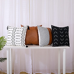 Learife Boho Pillow Covers 18 * 18 Inch Set of 4 Modern Neutral Striped Geometric Faux Leather Farmhouse Pillow Covers for Sofa, Bed, Home Decor (Multi 4pc)