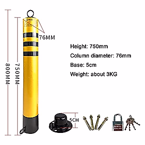 BYZOM Removable Car Parking Space Lock Bollard High 750mm Parking Bollard with Padlock & Screw Parking Barrier Post Easy Installation