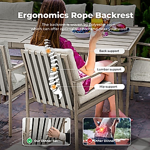 HAPPATIO 9-Piece Patio Table and Chairs Set for 8, Aluminum Outdoor Dining Set with Cushions, 8 Dining Chairs, 1 Large Rectangular Table with Umbrella Hole for Lawn, Porch, Backyard, Grey