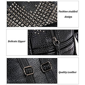 Midremer Women Black PU Leather Studded Backpack Purse Cute Fashion Punk Rivet Casual Pack Satchel School Bags for Girls Ladies Women (Large)