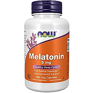 NOW Supplements, Melatonin 5 mg, Free Radical Scavenger*, Healthy Sleep Cycle*, 180 Count (Pack of 1)